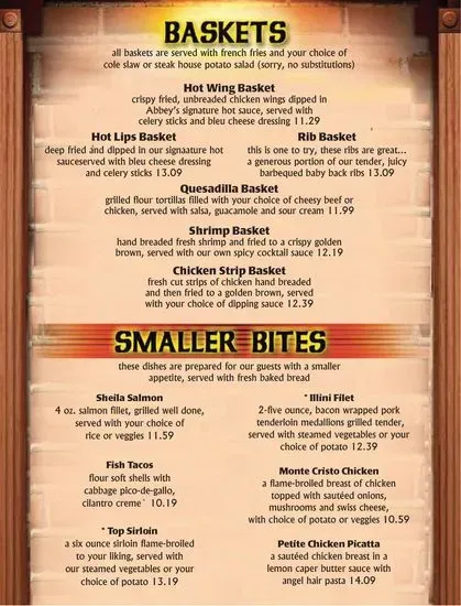 The Abbey Menu | Quincy, IL | Checkle