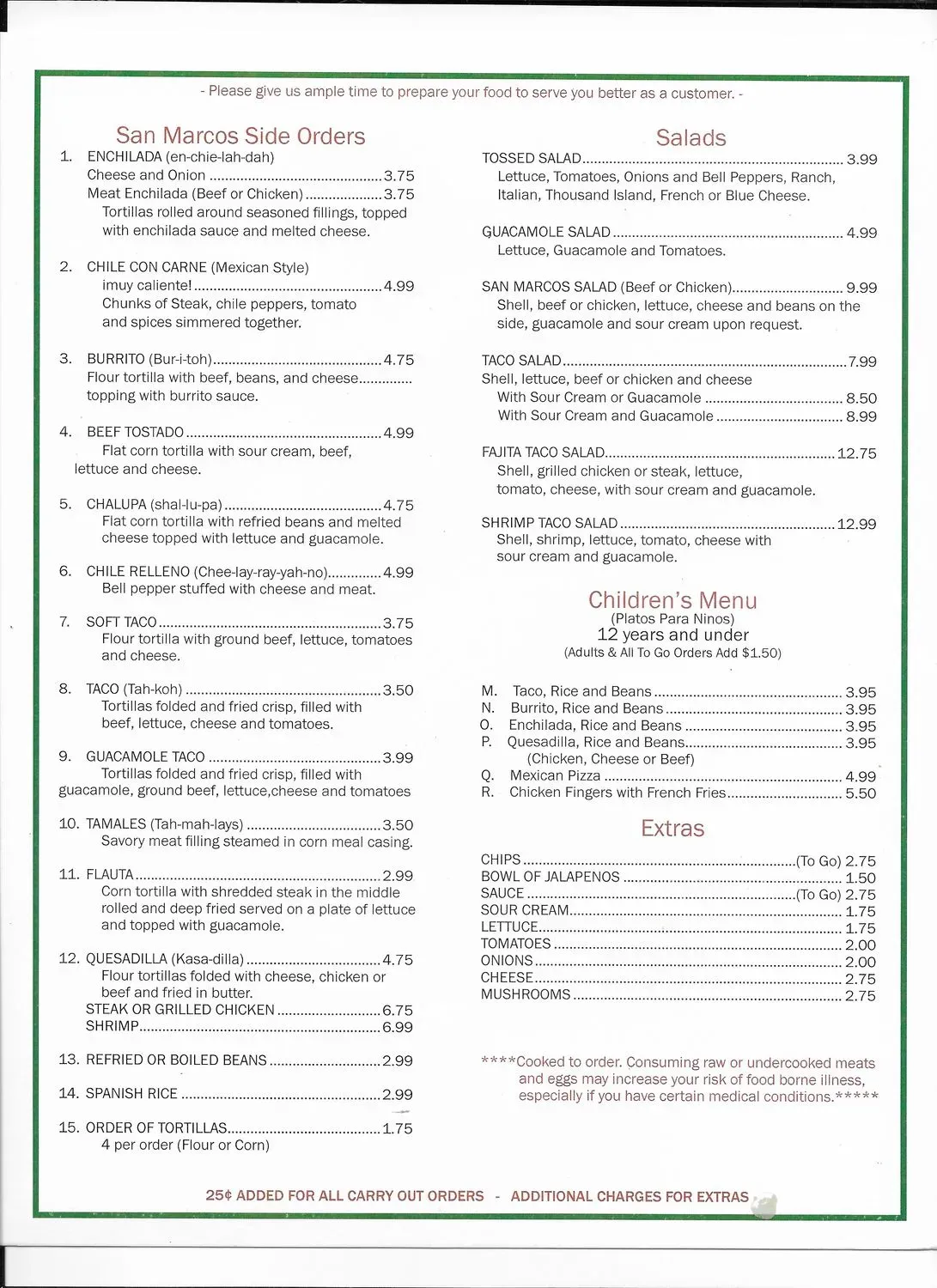 San Marcos Mexican Restaurant Menu Valley AL Checkle