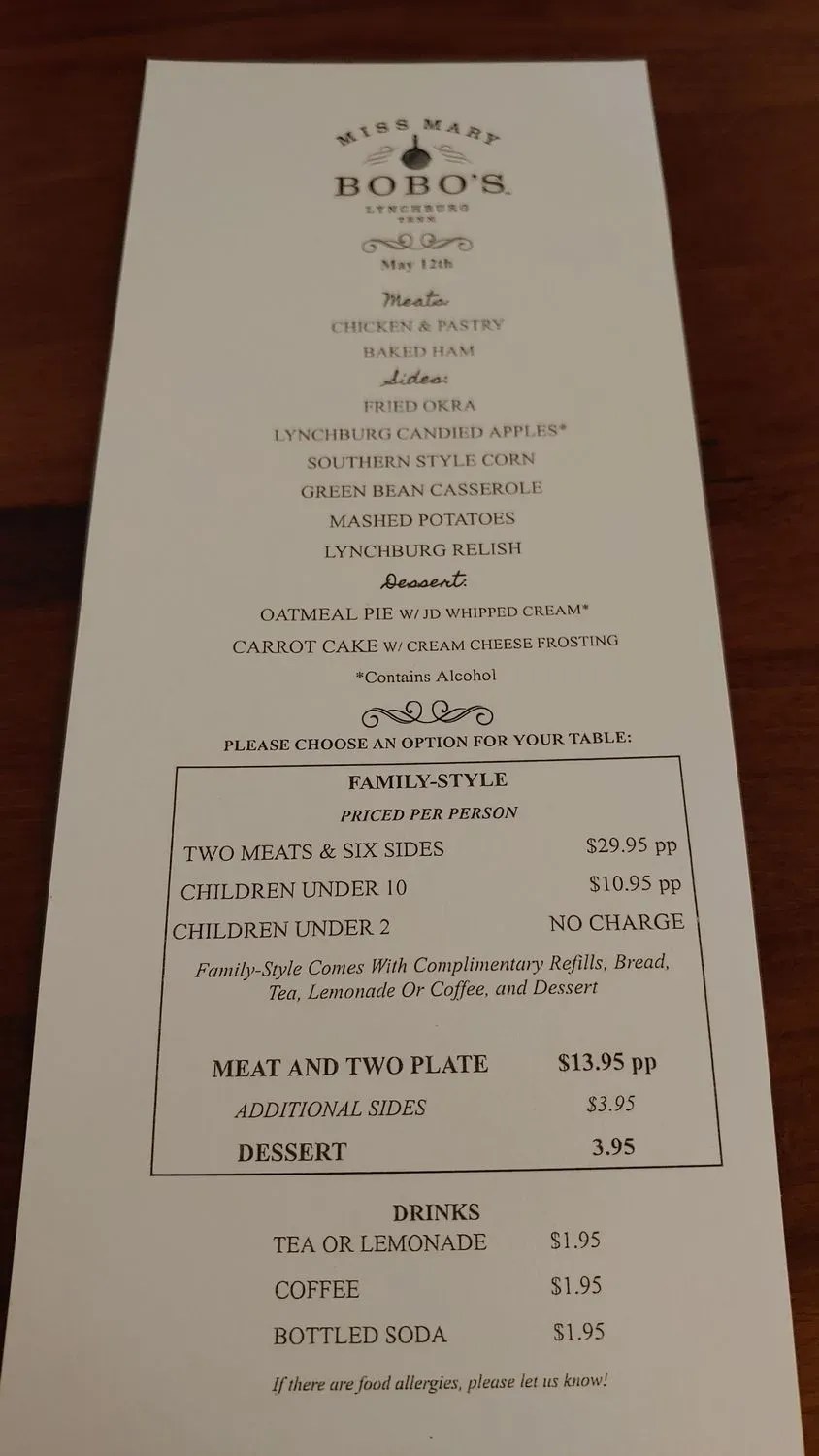 Miss Mary Bobo's Restaurant Menu - Updated November 2025