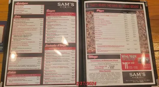 Sam’s Bar & Grill Menu | Sayre, PA | Checkle