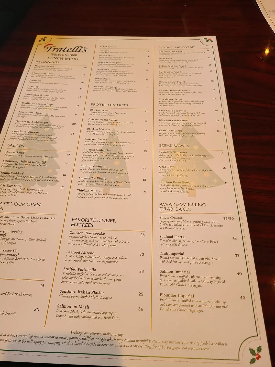 Fratelli's Italian & Seafood Menu | Middletown, MD | Checkle