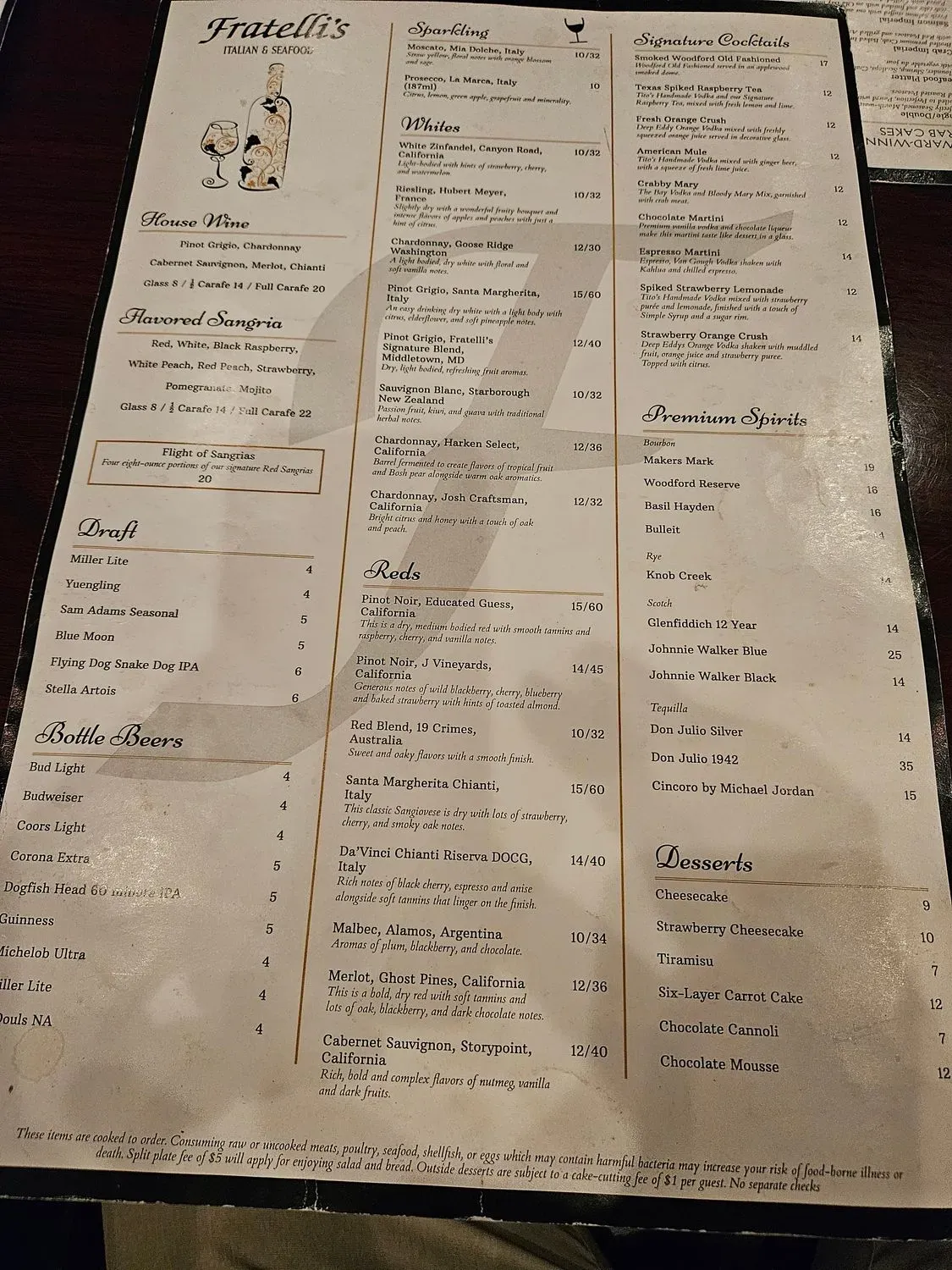 Fratelli's Italian & Seafood Menu | Middletown, MD | Checkle