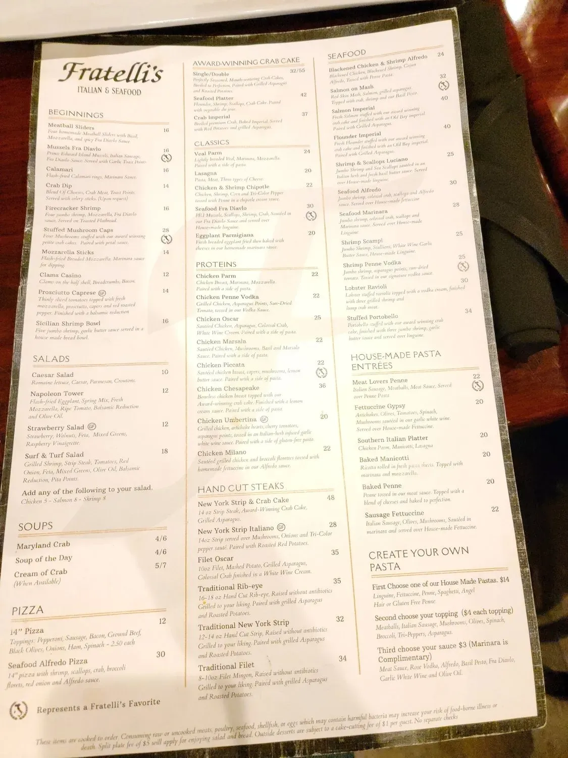 Fratelli's Italian & Seafood Menu | Middletown, MD | Checkle
