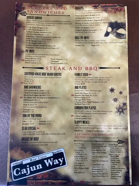 Shane's Seafood & BBQ Menu - Updated November 2025