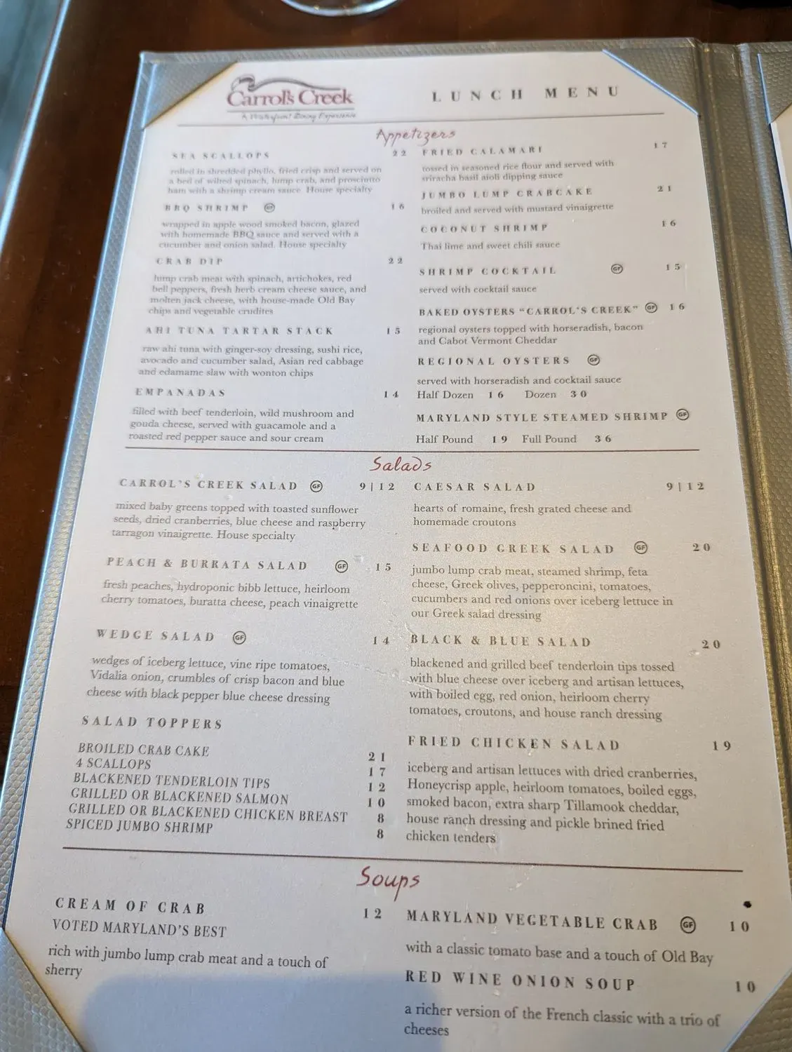 Carrol's Creek Cafe Menu | Annapolis, MD | Checkle