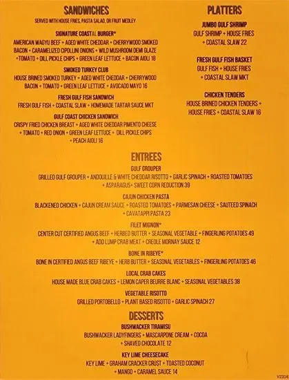 Coastal Orange Beach Menu | Orange Beach, AL | Checkle