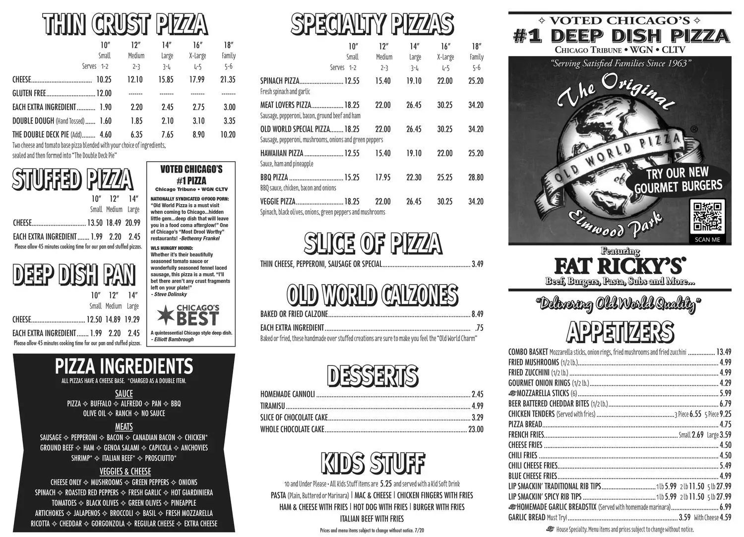 Fat Ricky's Menu - Updated September 2025