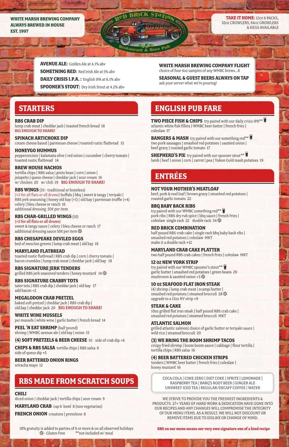 Red Brick Station Menu - Updated November 2025