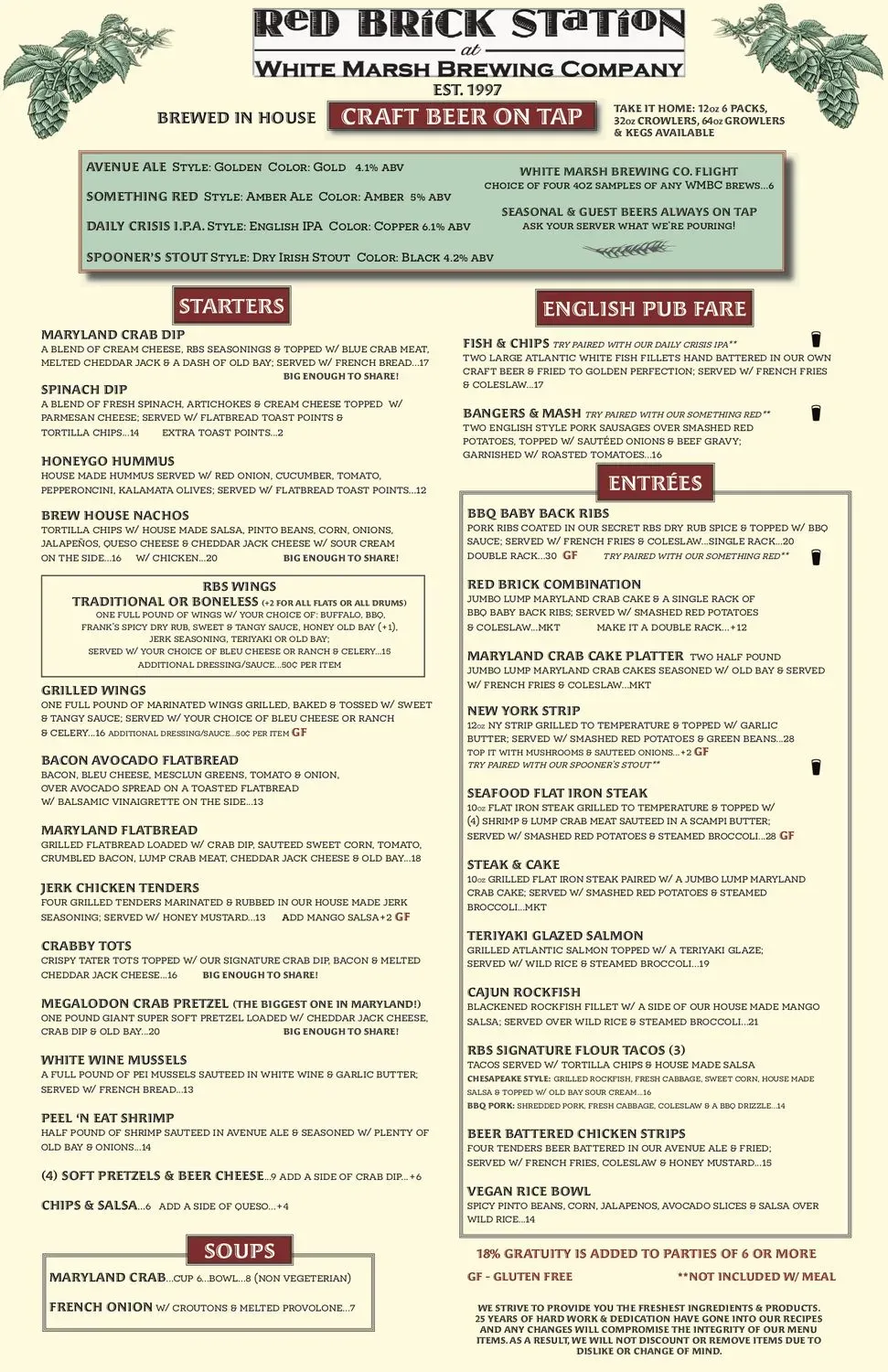 Red Brick Station Menu - Updated November 2025