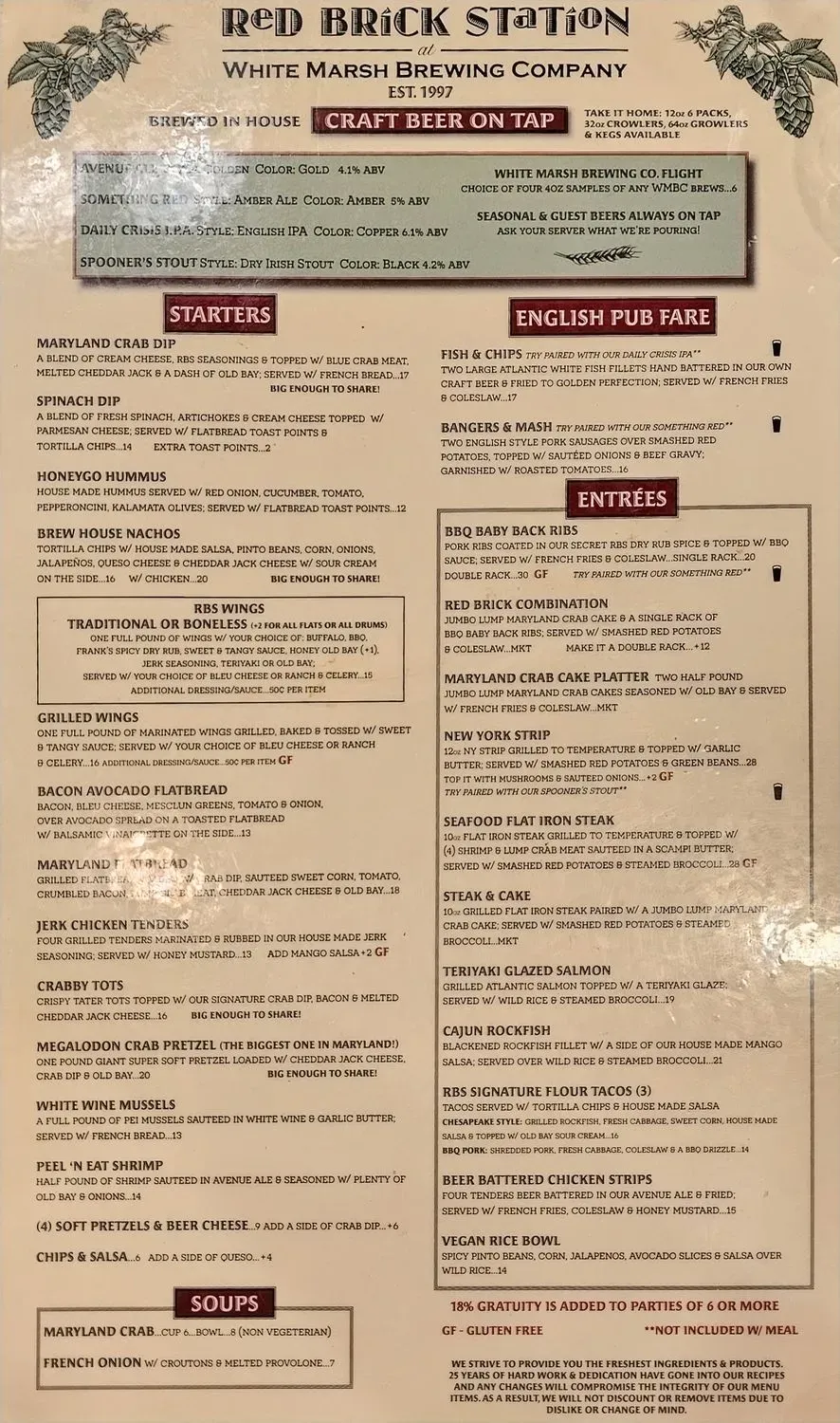 Red Brick Station Menu - Updated October 2025