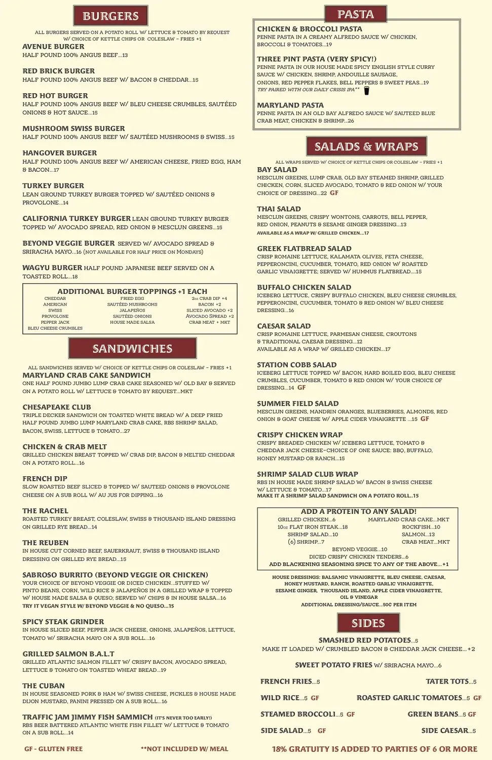 Red Brick Station Menu - Updated October 2025