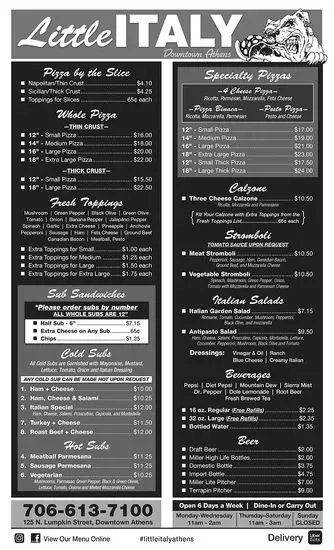 Little Italy Pizzeria Menu | Athens, GA | Checkle