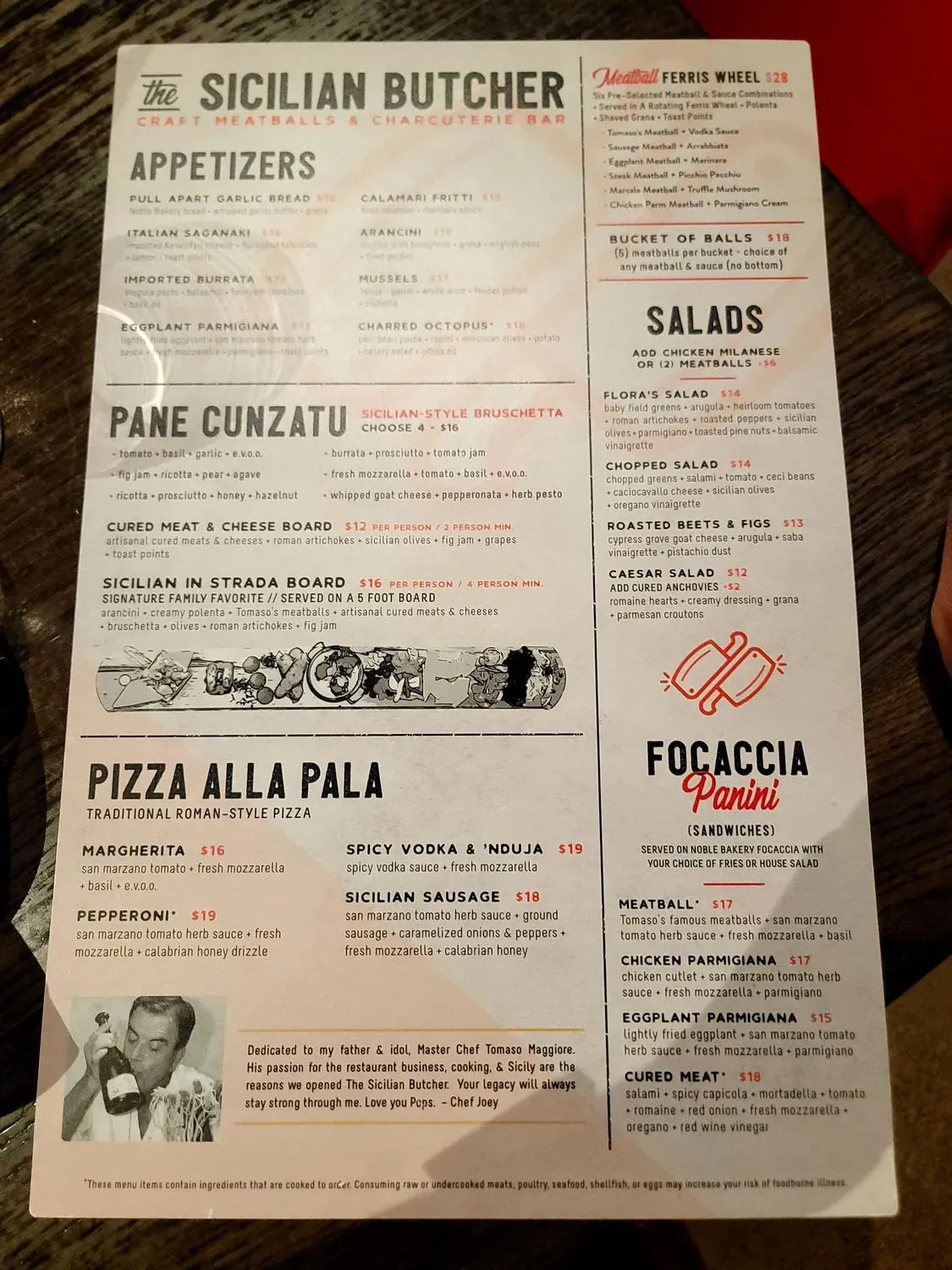 The Sicilian Butcher Menu - Updated November 2025