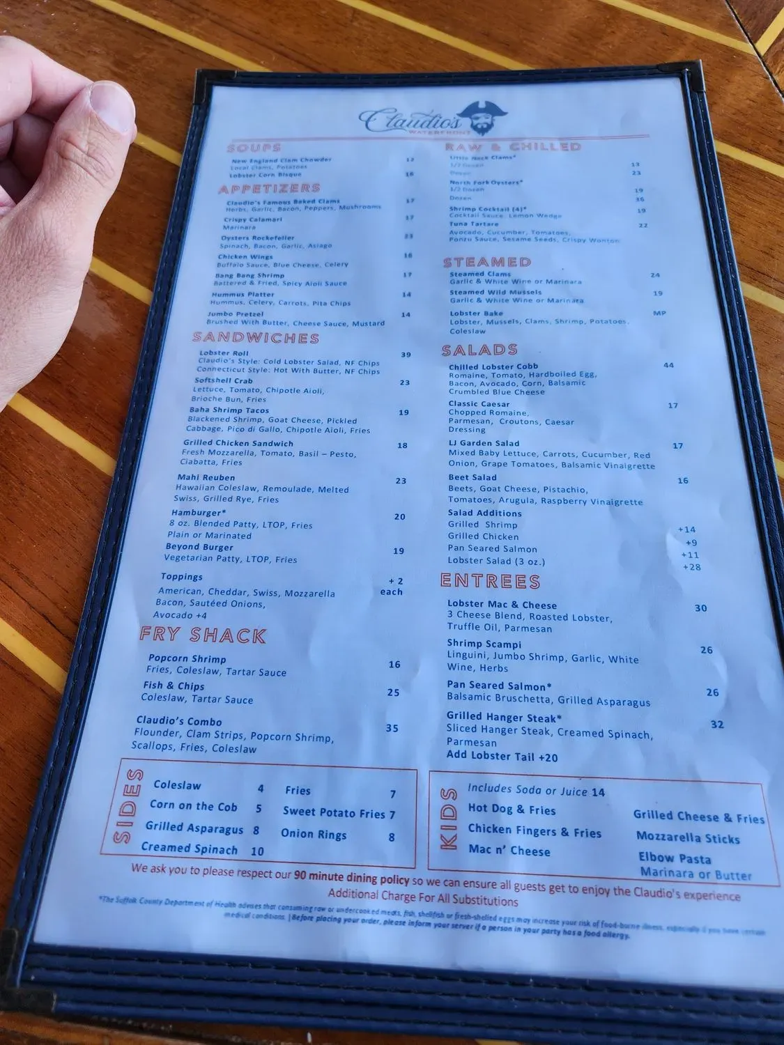 Claudio's Waterfront Menu - Updated October 2025