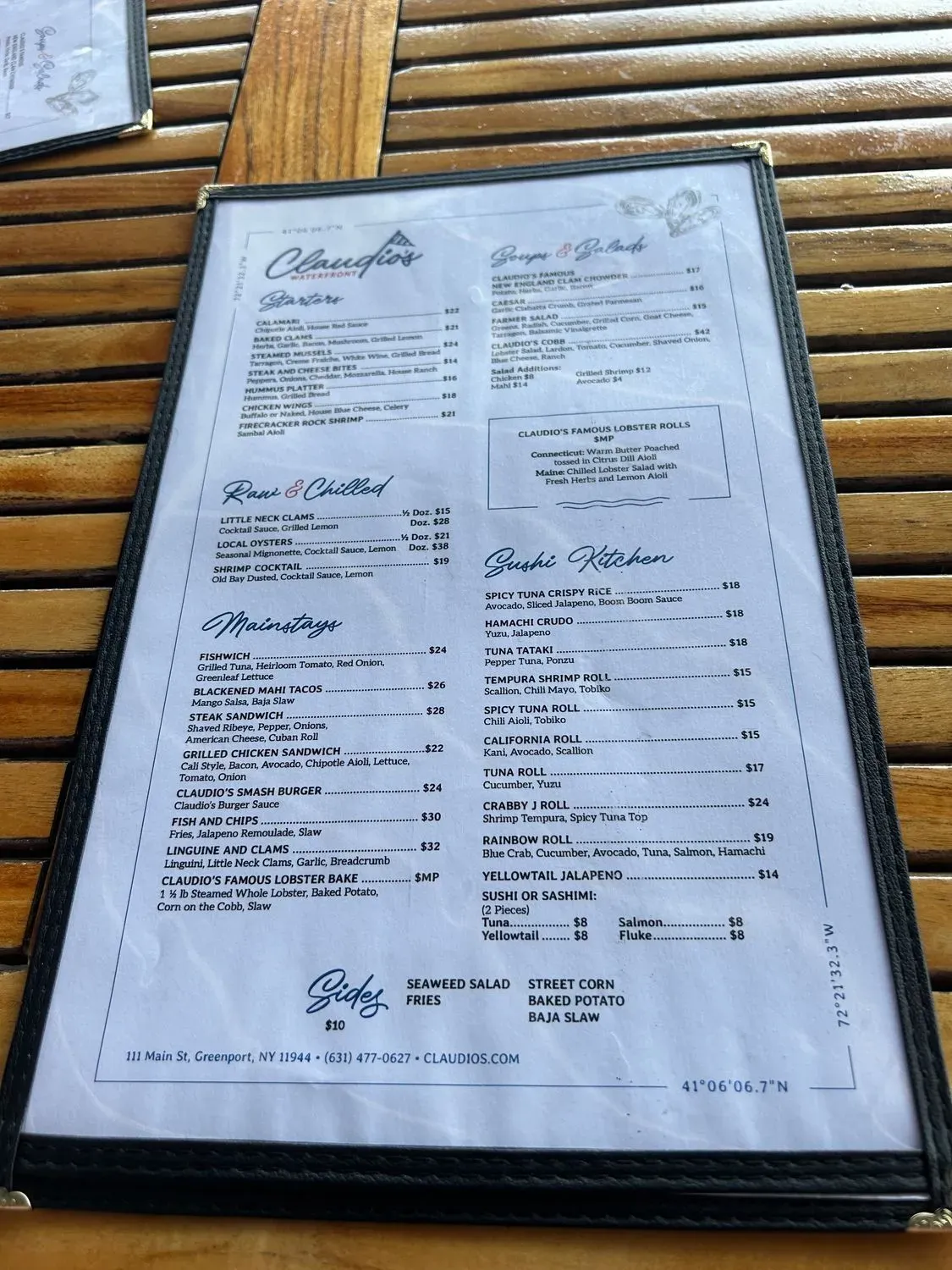 Claudio's Waterfront Menu - Updated November 2025