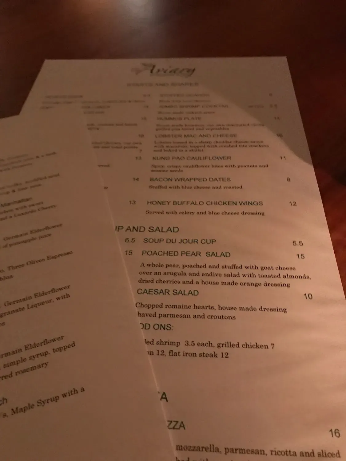 The Aviary Restaurant Menu - Updated November 2025