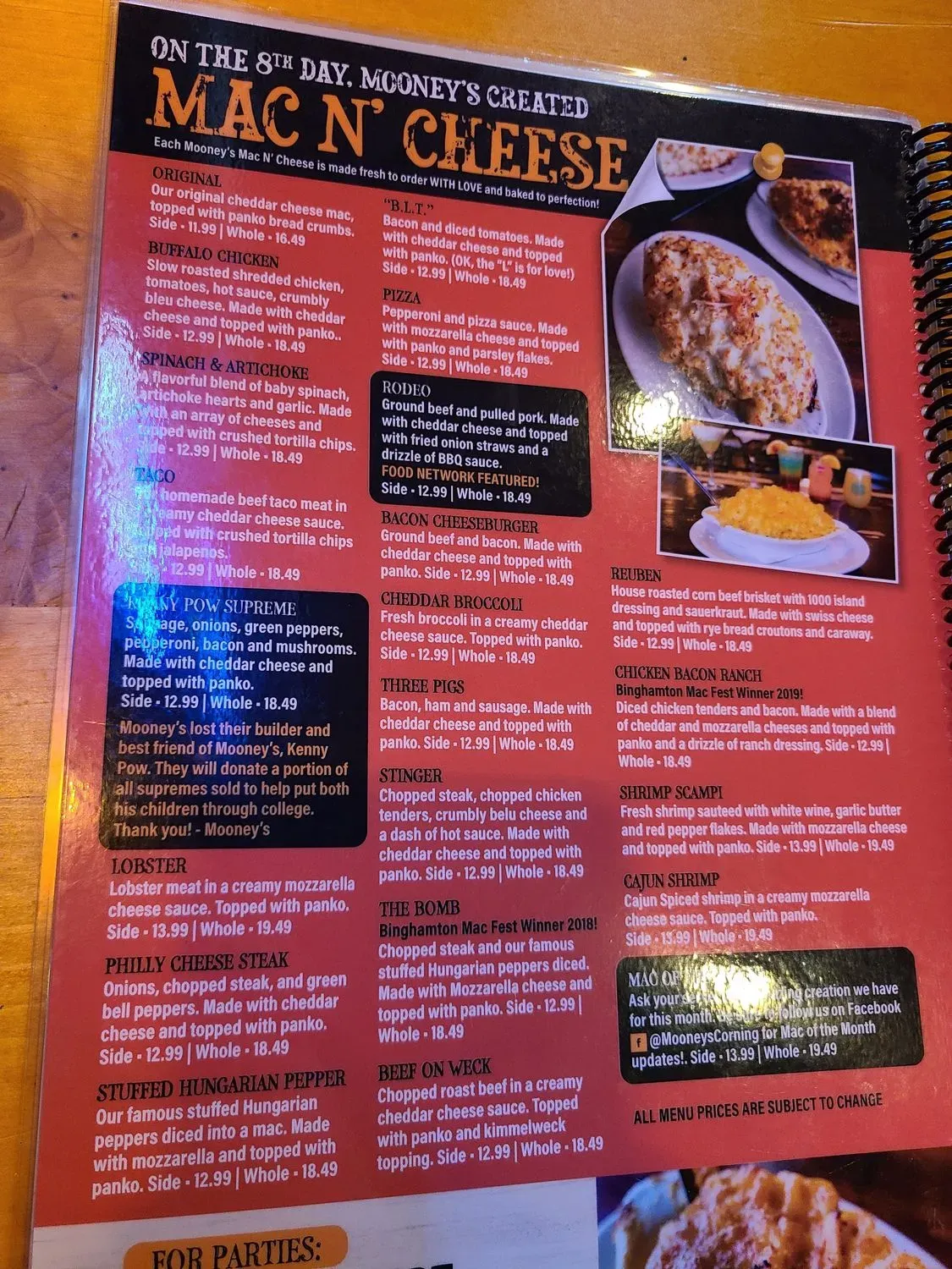 Mooney's Sports Bar & Grill Menu - Updated November 2025