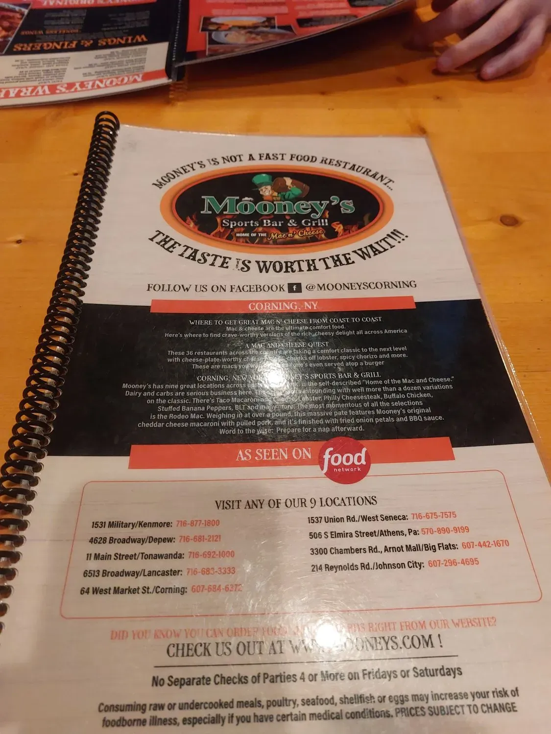 Mooney's Sports Bar & Grill Menu - Updated November 2025