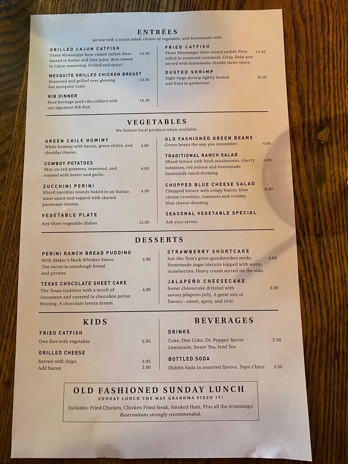 Perini Ranch Steakhouse Menu - Updated October 2025
