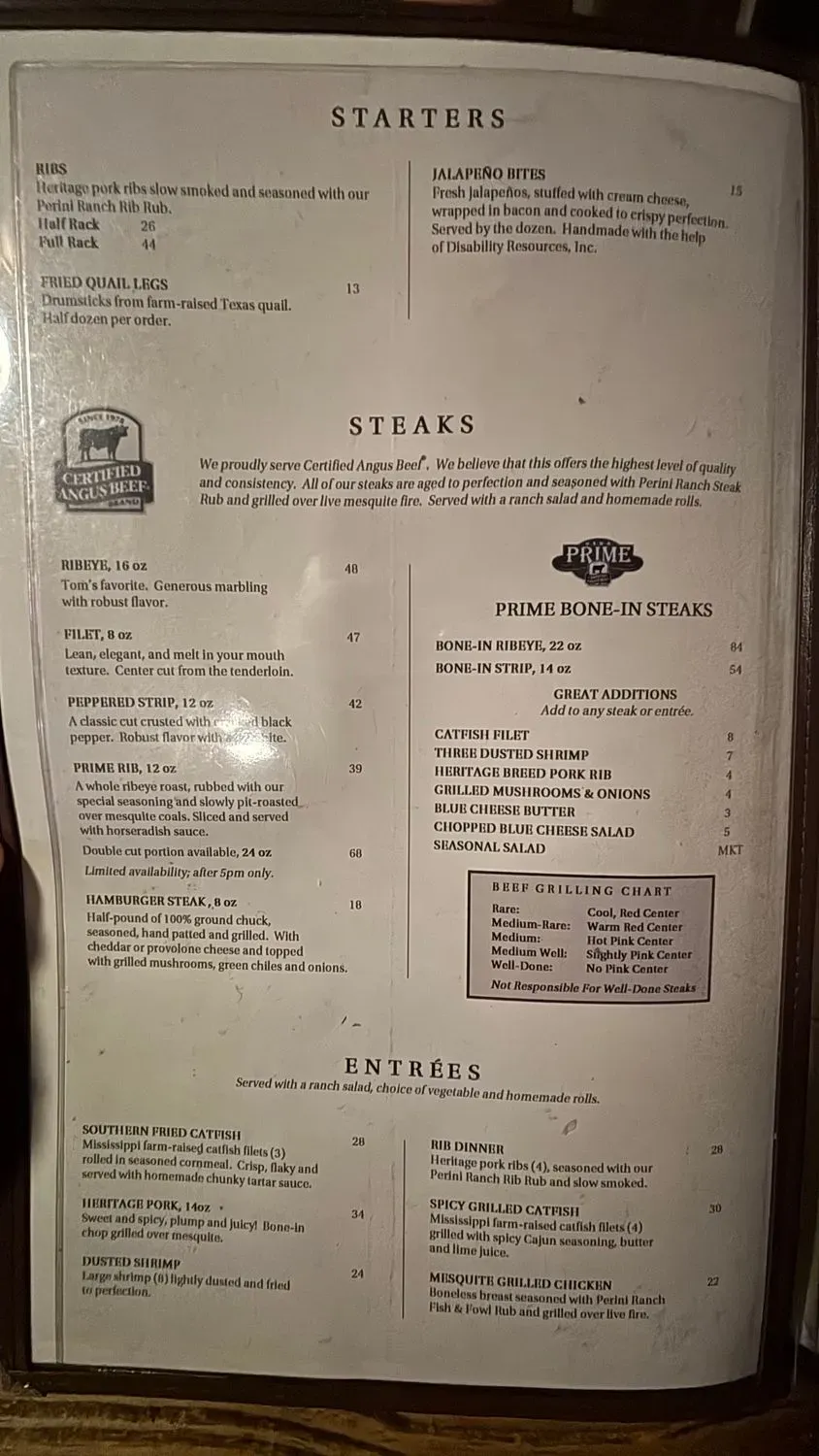 Perini Ranch Steakhouse Menu - Updated October 2025