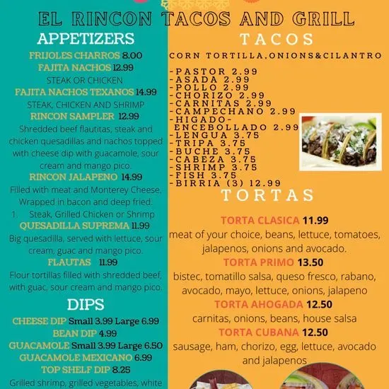 El Rincon Tacos & Grill Menu | Theodore, AL | Checkle