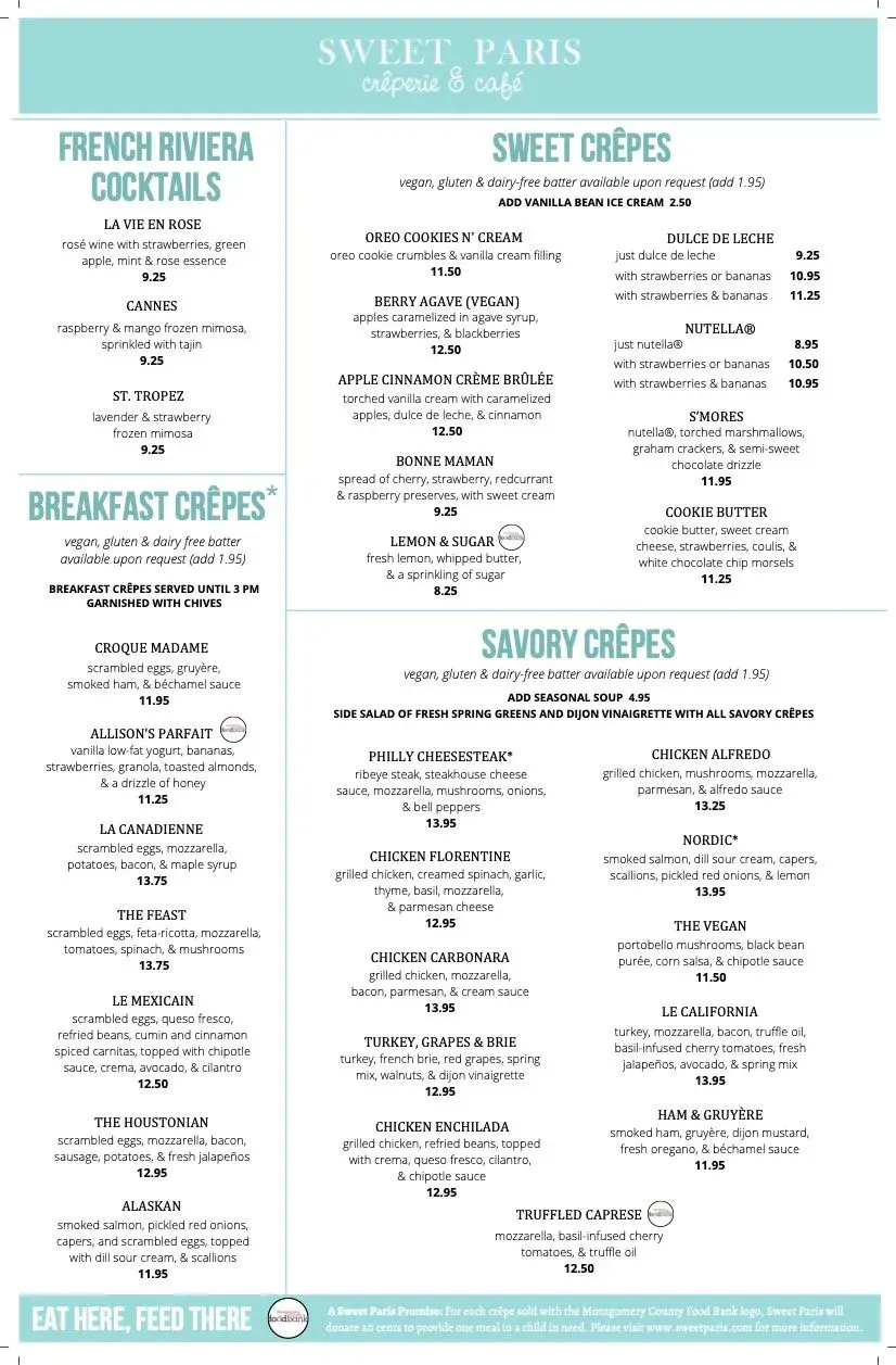 Sweet Paris Creperie & Cafe Menu - Updated November 2025
