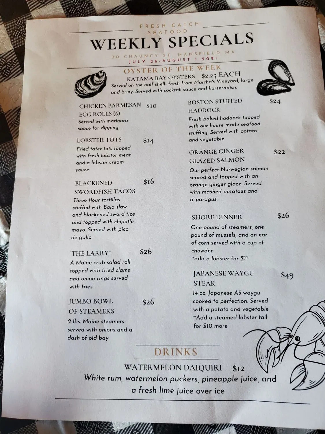 Fresh Catch Menu - Updated October 2025