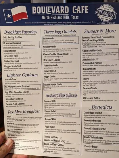 Boulevard Cafe Menu | North Richland Hills, TX | Checkle
