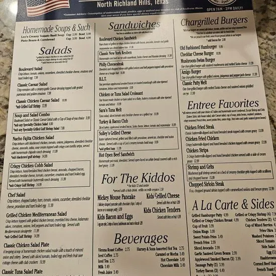 Boulevard Cafe Menu | North Richland Hills, TX | Checkle