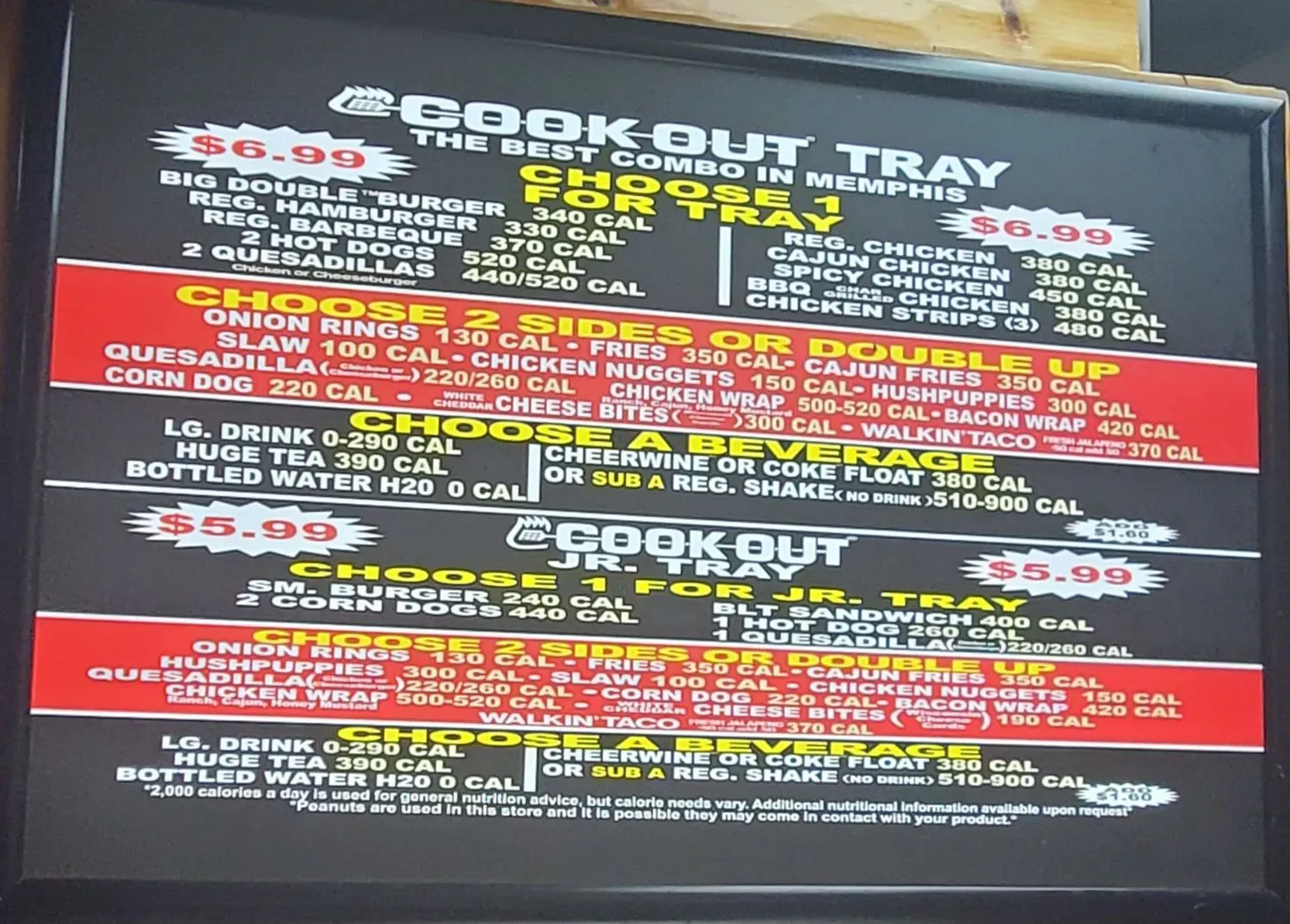 Cook Out Menu - Updated November 2025