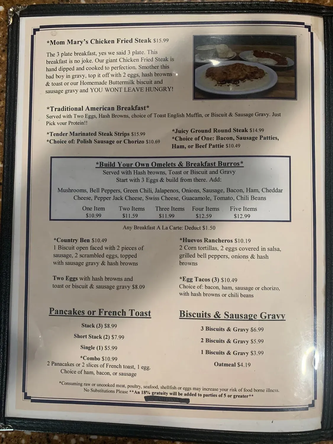 Mary's Cafe Menu | Flagstaff, AZ | Checkle