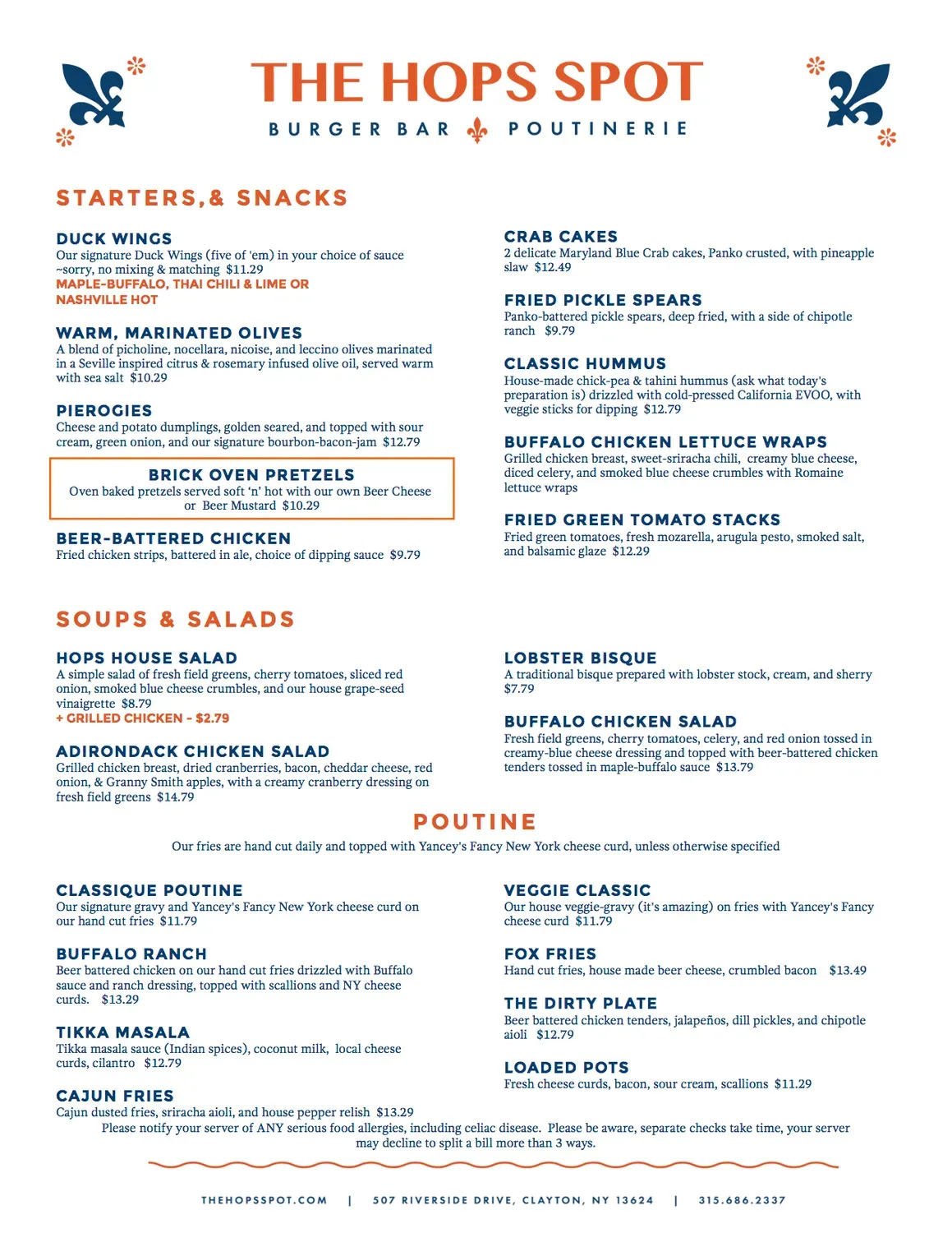 The Hops Spot Clayton Menu - Updated October 2025