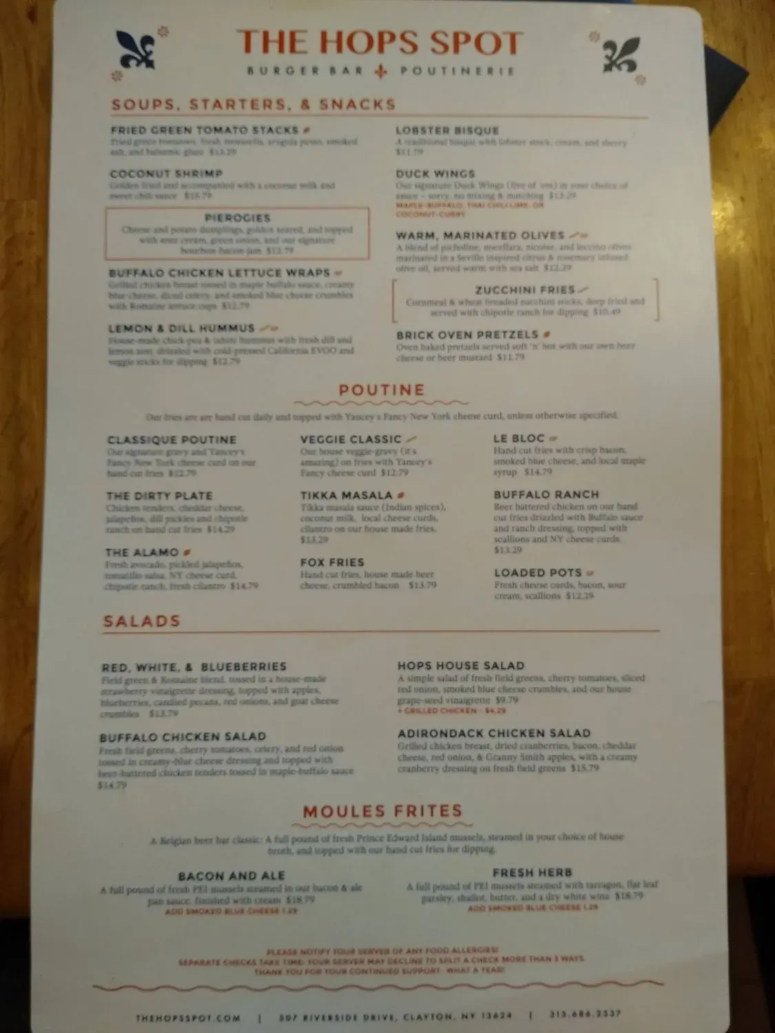 The Hops Spot Clayton Menu - Updated October 2025