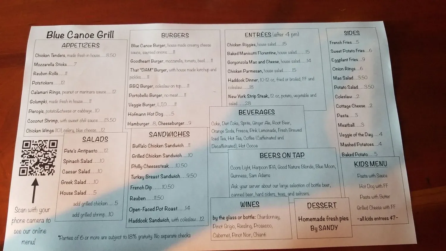 Blue Canoe Grill Menu - Updated October 2025
