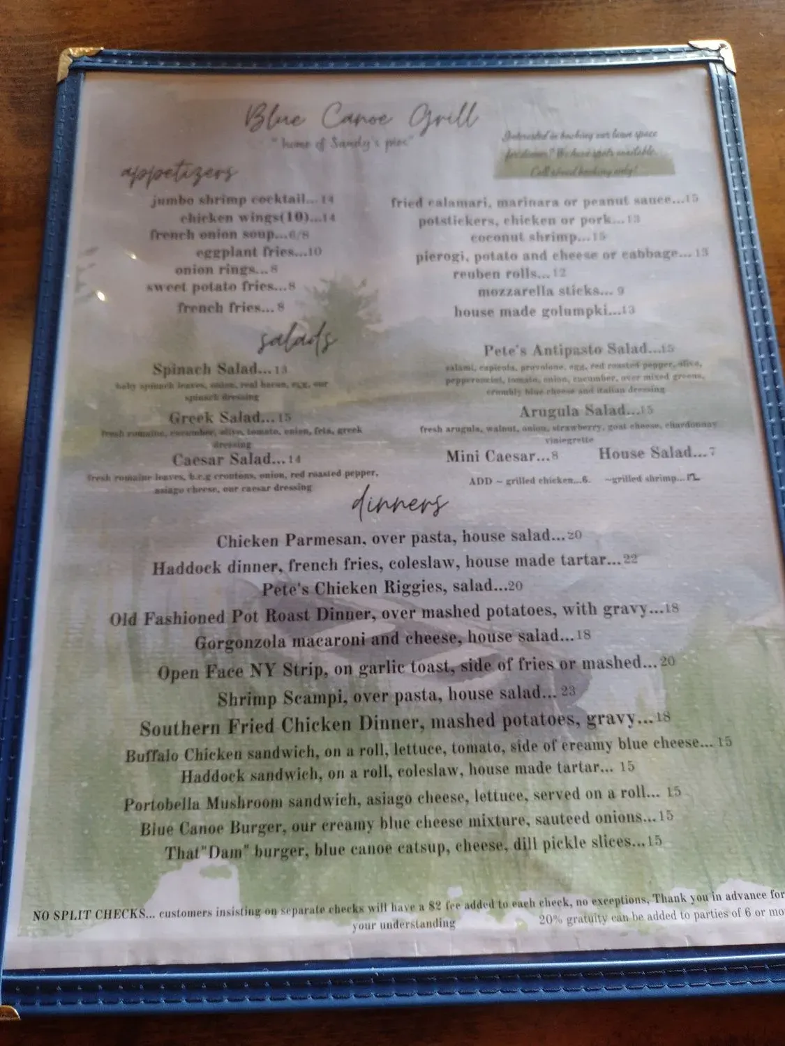 Blue Canoe Grill Menu - Updated September 2025