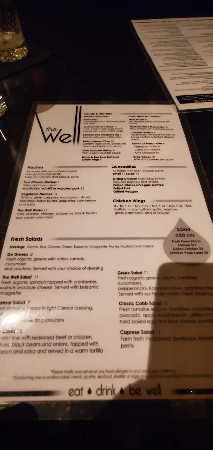 The Well Restaurant + Bar Menu - Updated November 2025
