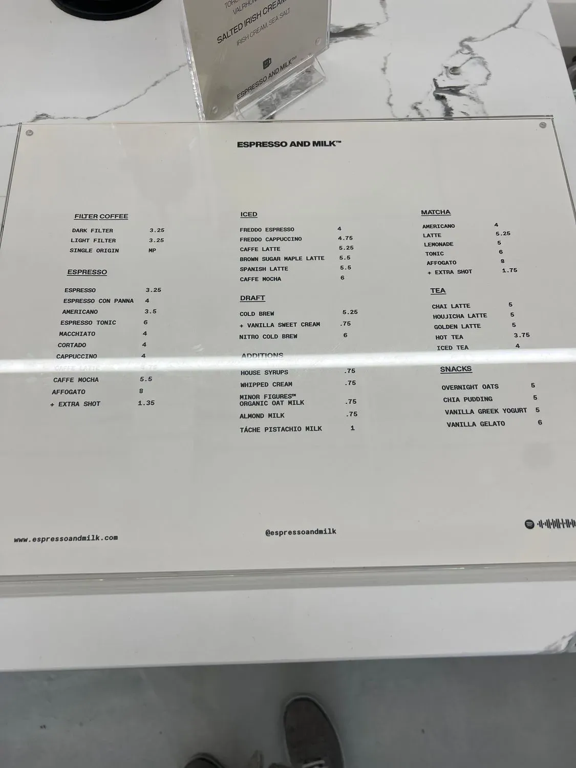 ESPRESSO AND MILK Menu - Updated October 2025