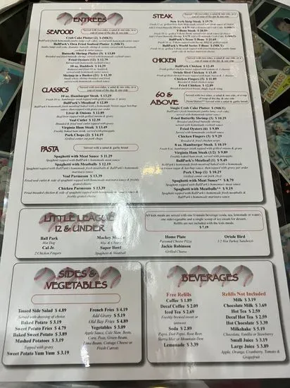 Ballpark Restaurant Menu | Street, MD | Checkle