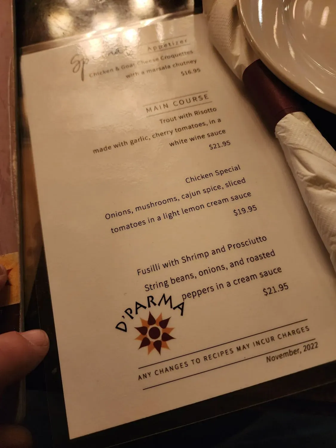 D'Parma Restaurant Menu - Updated November 2025