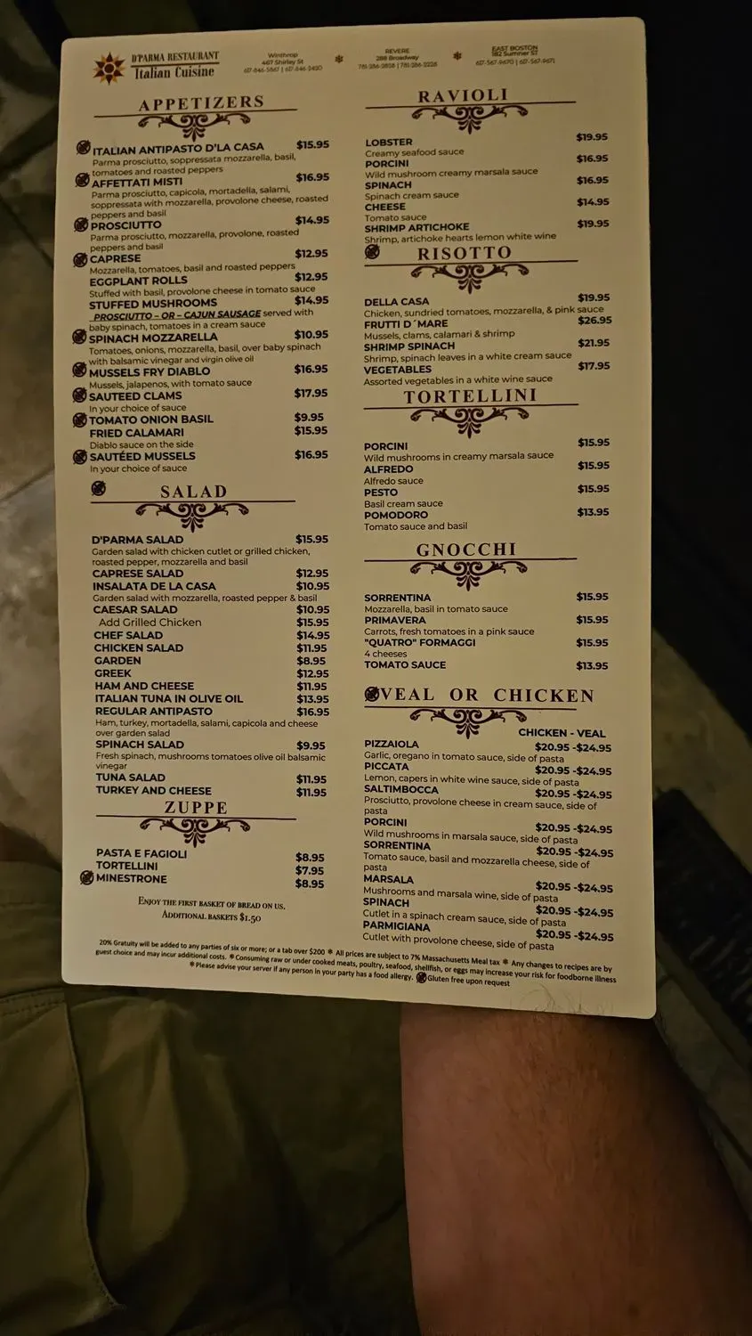 D'Parma Restaurant Menu - Updated November 2025