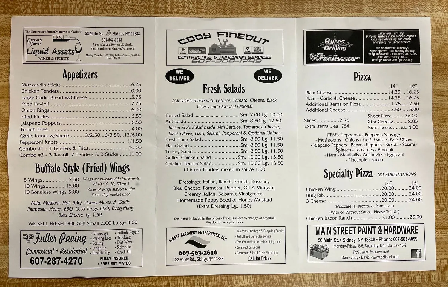 Sidney Joe's Menu | Sidney, NY | Checkle