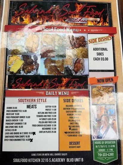 Sabrina's Soul Food Menu | Colorado Springs, CO | Checkle