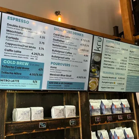 Kru Coffee Menu | Saratoga Springs, NY | Checkle