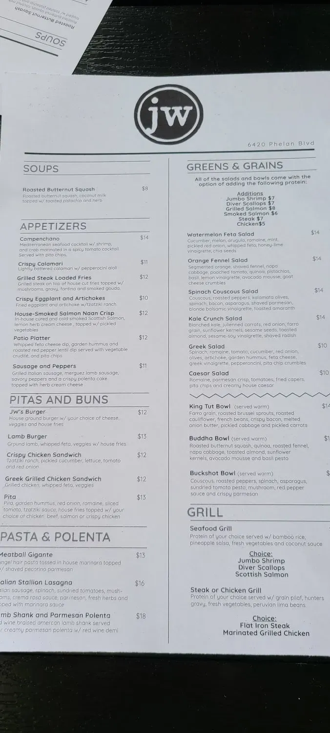JW's Patio Menu - Updated October 2025