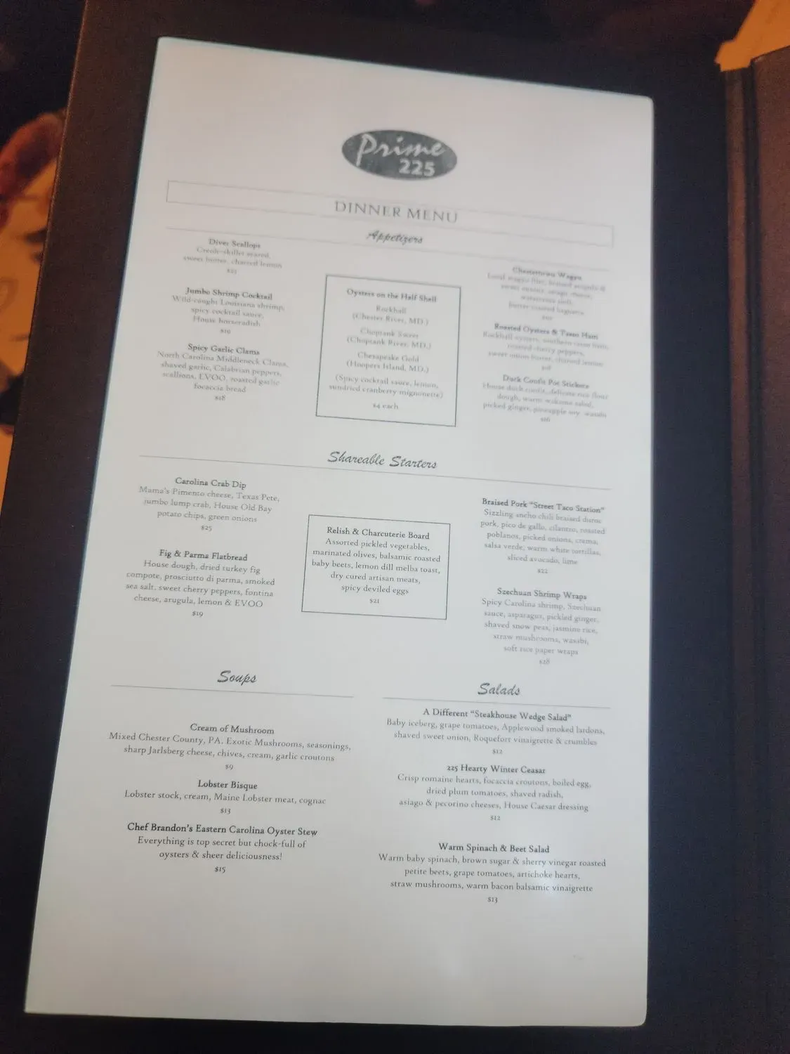 Prime 225 Menu | Chesapeake City, MD | Checkle