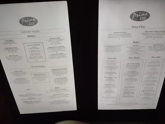 Prime 225 Menu | Chesapeake City, MD | Checkle