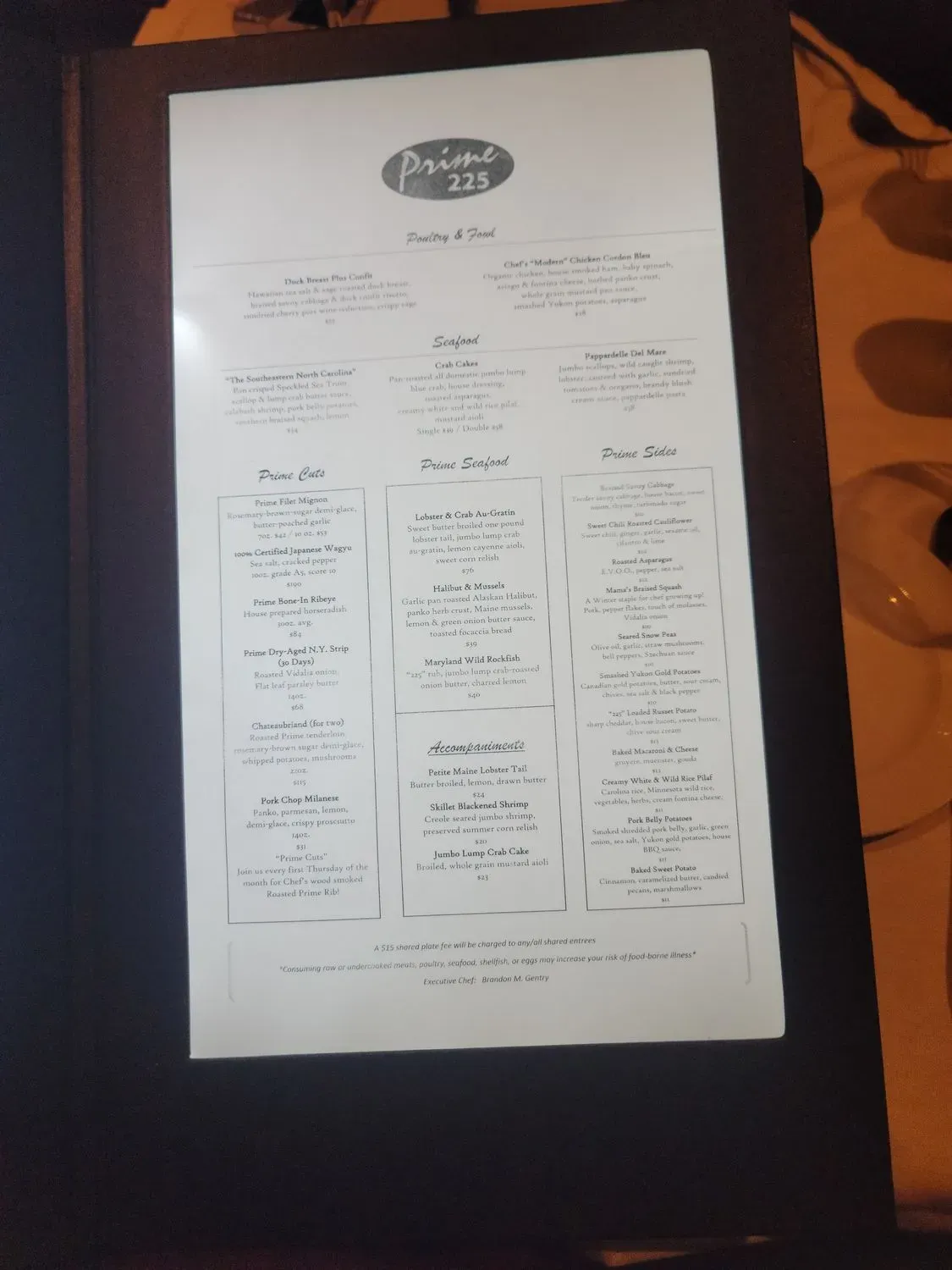 Prime 225 Menu | Chesapeake City, MD | Checkle