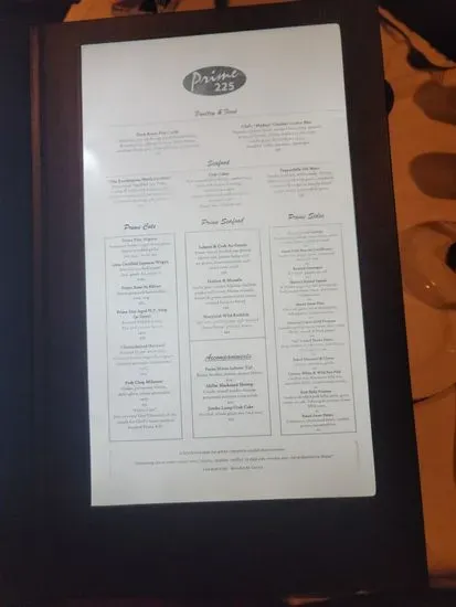 Prime 225 Menu | Chesapeake City, MD | Checkle