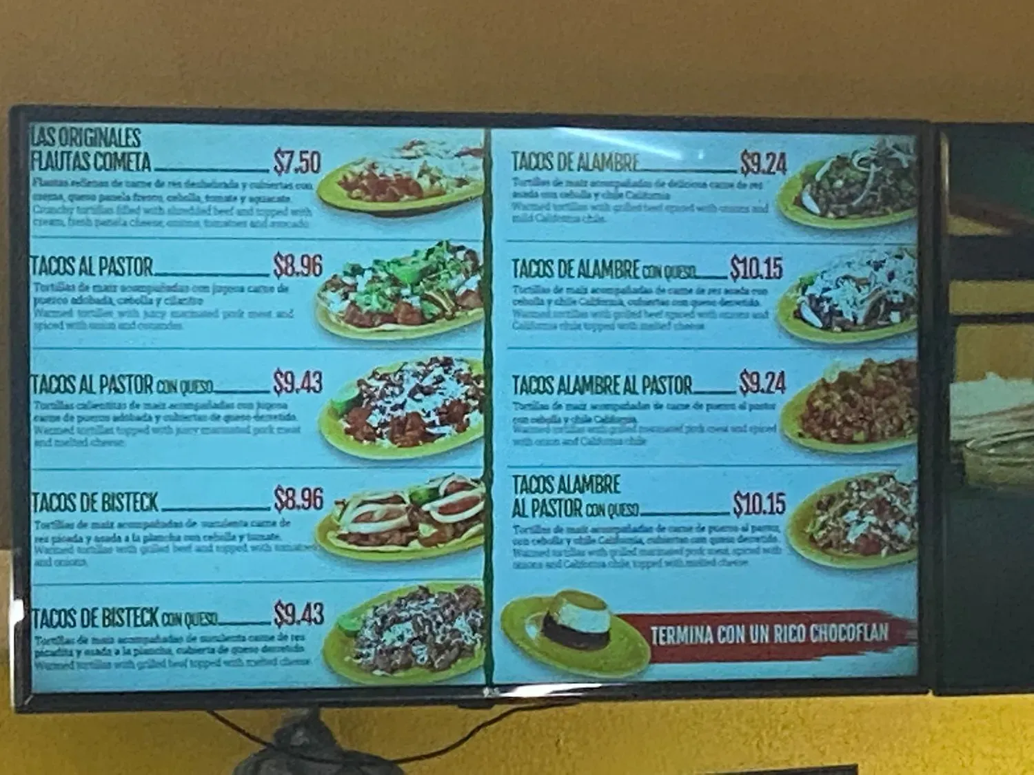 El Cometa Menu - Updated November 2025
