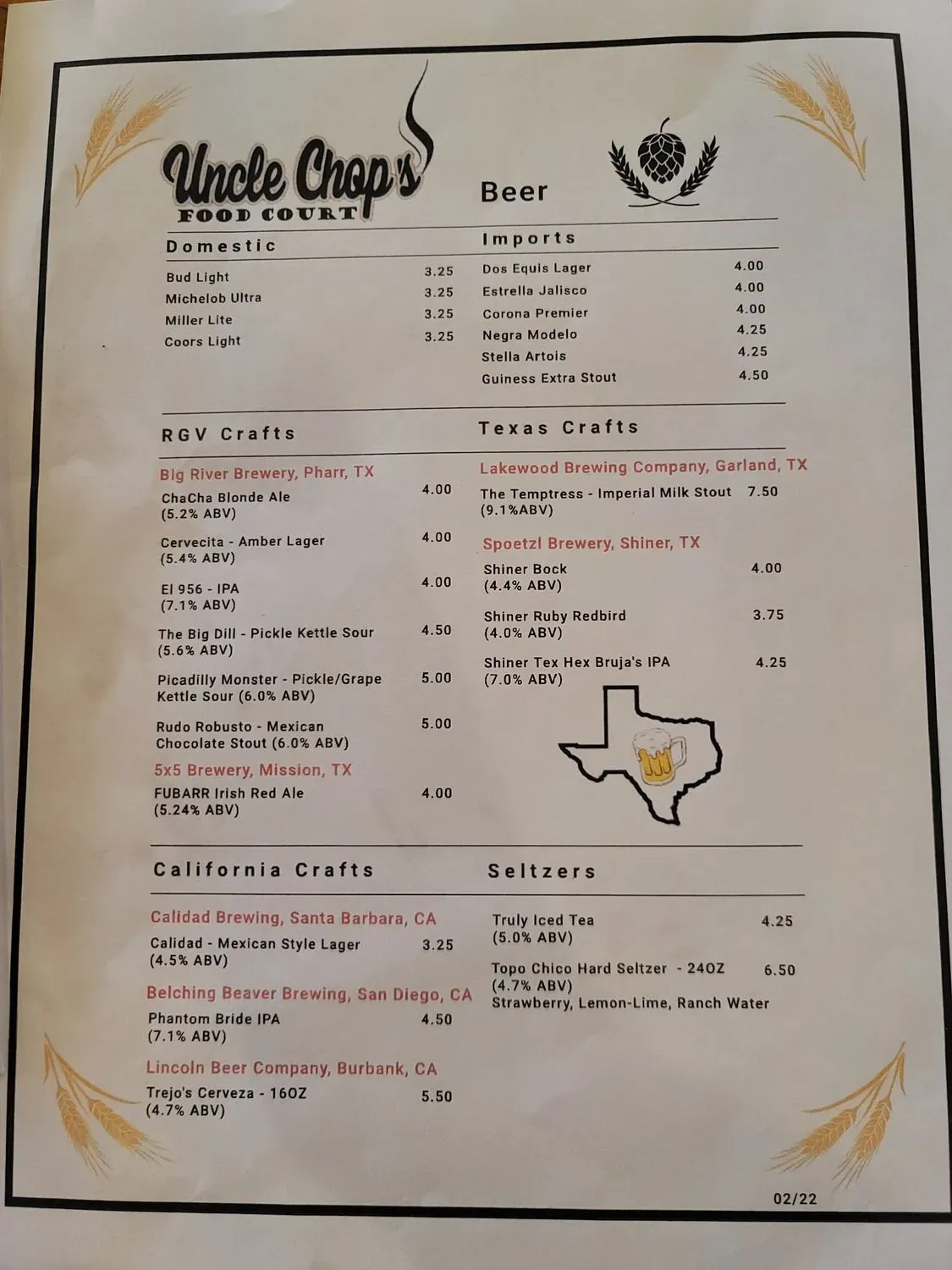 Uncle Chops Food Court Menu - Updated November 2025